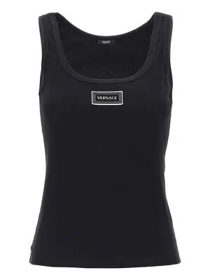 Versace 90s Vintage Logo Ribbed Tank Top - Black