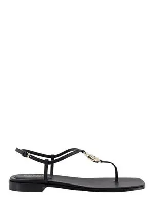 Gucci Black Leather Sandals With Metal Gg Logo - Multicolor