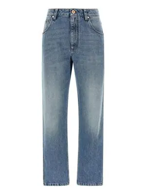 Brunello Cucinelli Straight Leg Cotton Denim Jeans - Blue