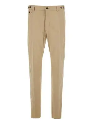 Dolce & Gabbana Beige Cotton Slim Fit Pants With Logo Patch - Multicolor