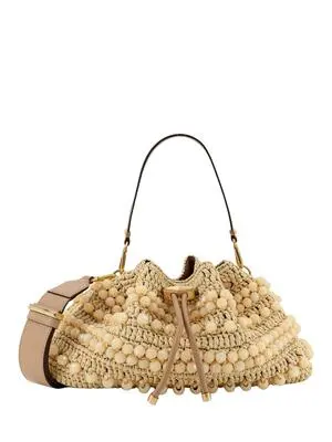 JIMMY CHOO Bon Bon Raffia Bucket Bag With Beaded Applique - Multicolor