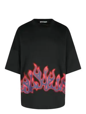 Palm Angels Flames' Cotton T-shirt - Black