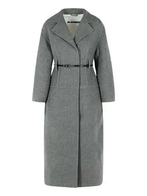 JIL SANDER Virgin Wool Coat With Leather Belt - Gray