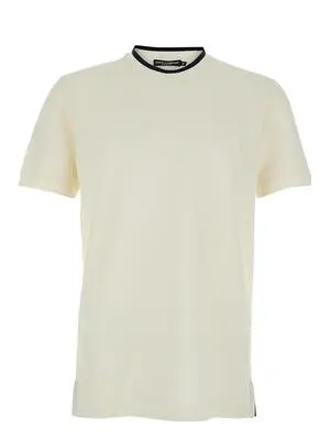 Dolce & Gabbana White Crew Neck T-shirt With Logo On The Front In Tech Fabric - Multicolor