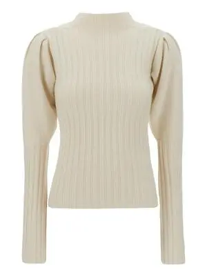 Chloé Ribbed Knit Puff Sleeve High Neck Sweater - Multicolor
