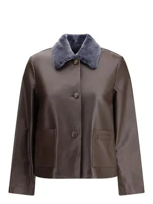 Marni Leather Jacket With Shearling Collar - Brown