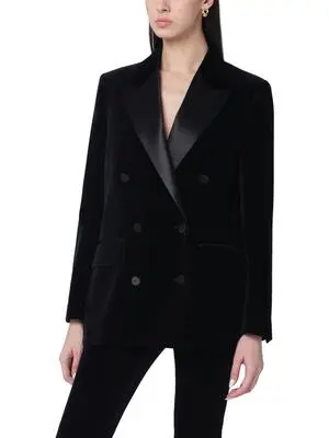 GOLDEN GOOSE Velvet Jacket With Satin Lapels And Button Detailing - Black