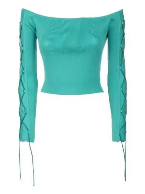 Giuseppe Di Morabito Off-the-shoulder Ribbed Knit Top With Lace-up Detailing - Multicolor