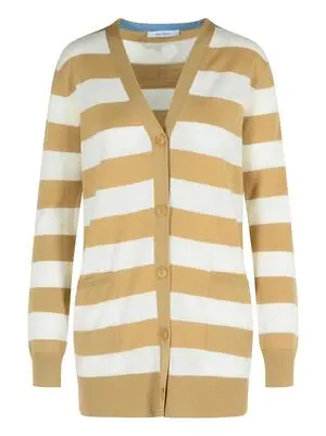 Max Mara Virgin Wool Striped V-neck Cardigan - Cream