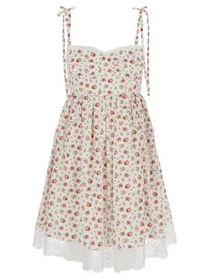 Dolce & Gabbana Cotton Floral Print Dress With Lace Trim - Multicolor