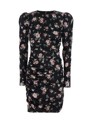 DOLCE & GABBANA Dolce & Gabbana Black Floral Print Silk Dress With Side Draping
