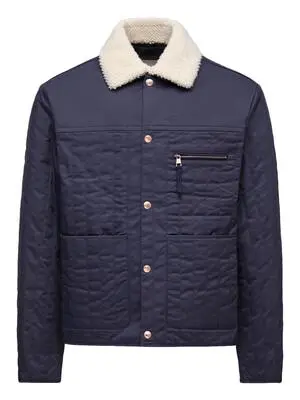 Moncler Cotton Weave Shirt Jacket With Zip Pocket And Logo Detail - Blue