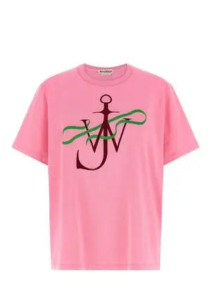 JW Anderson Ribbon Anchor" Embroidered Cotton T-shirt - Pink
