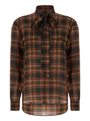Saint Laurent Checked Shirt With Pussy Bow Detail - Multicolor