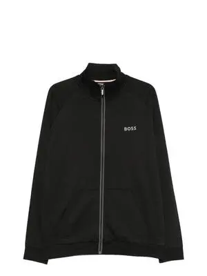 BOSS Cotton Zip-up Sweatshirt With High Neck And Logo Detail - Black