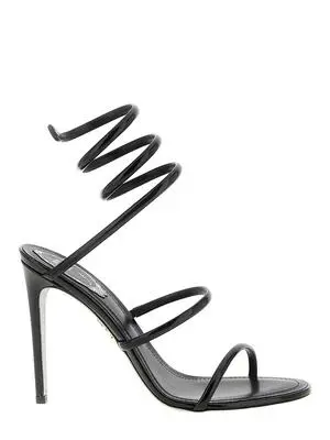 Rene Caovilla Cleo Metallic Ankle Wrap Stiletto Sandals - Black