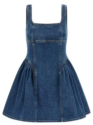 SELF-PORTRAIT Denim Mini Dress With Ruffled Skirt - Blue
