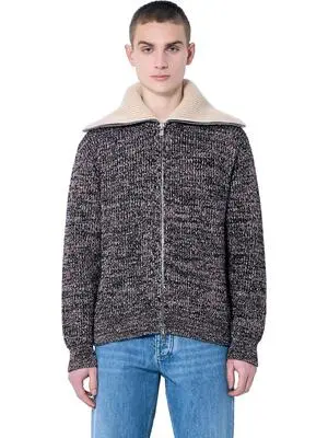 Bottega Veneta Cotton And Wool Zip-up Cardigan With Folded Collar - Brown