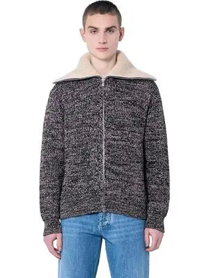 Bottega Veneta Cotton And Wool Zip-up Cardigan With Folded Collar - Brown
