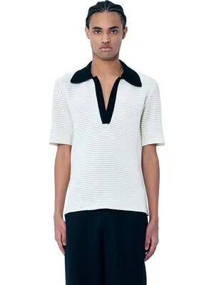 JIL SANDER Open-knit Polo Shirt - Black