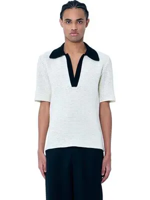 JIL SANDER Open-knit Polo Shirt - Black