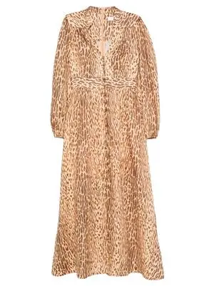 Zimmermann Cascadian Plunge Midi Dress - Brown