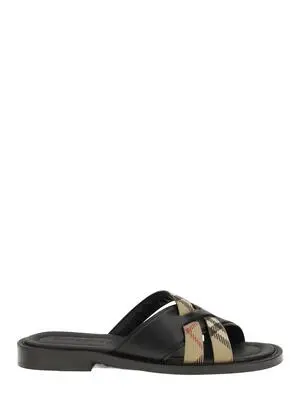 Burberry Drift Leather And Check Sandals - Black
