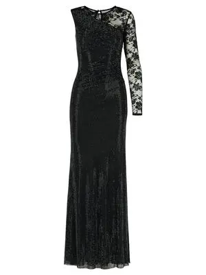 SELF-PORTRAIT Rhinestone Embellished Lace Gown - Black