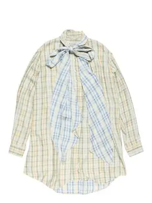 Acne Studios Plaid Silk Shirt With Asymmetric Hem - Cream