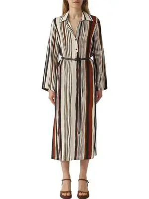 Max Mara Striped Silk Shirt Dress - Cream