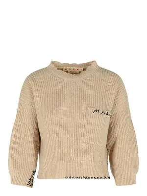 Marni Marni Beige Mouliné Virgin Wool Sweater With Contrast Stitching Cream