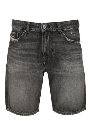 DIESEL® D-fin" Slim Fit Denim Shorts With Eagle Motif - Black