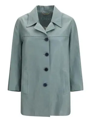 Chloé Long Lambskin Leather Jacket - Blue