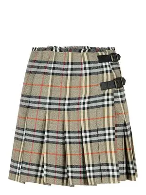 Burberry Wool Mini Kilt With Check Pattern - Gray