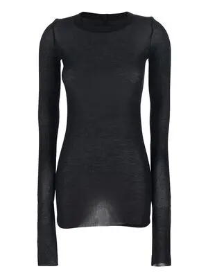 RICK OWENS RICK OWENS Round Neck Long Sleeve Ribbed Viscose Silk Blend T-Shirt