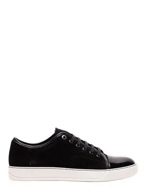 LANVIN Suede And Patent Leather Lace-up Sneakers - Black