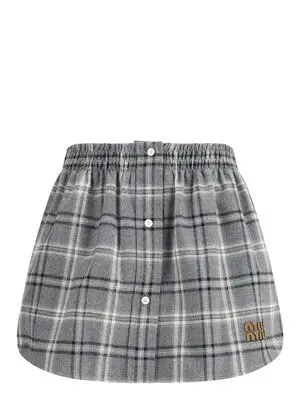 Miu Miu Miu Miu Check Flannel Miniskirt Gray