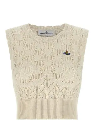 VIVIENNE WESTWOOD Ella Cotton Knit Top With Frost Flower Pattern - Cream