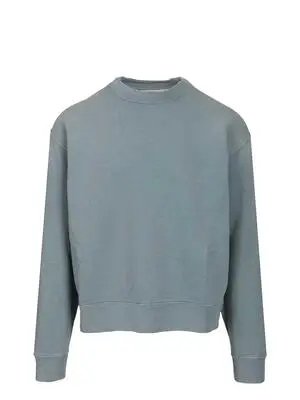 GOLDEN GOOSE Boxy Distressed Cotton Fleece Sweatshirt With Logo Patch - Blue