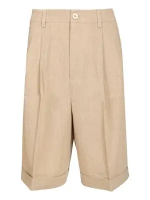Jacquemus Pleated Linen Blend Bermuda Shorts - Cream