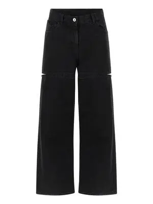 Attico Garment-dyed Cotton Denim Jeans With Cut-out Detail - Black