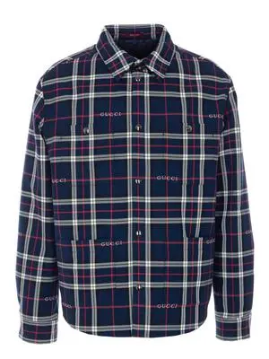 Gucci Logo Tartan Check Padded Jacket - Blue