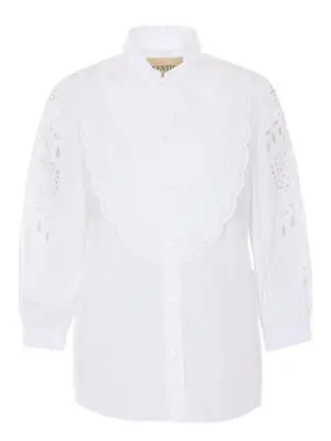 Valentino Garavani Embroidered Cotton Shirt With Puffed Sleeves - White