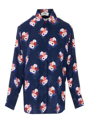 Fendi Silk Bouquet Print Long Sleeve Shirt - Blue