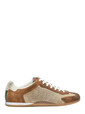 Gucci All Over Logo Print Suede And Rubber Sneakers - Brown