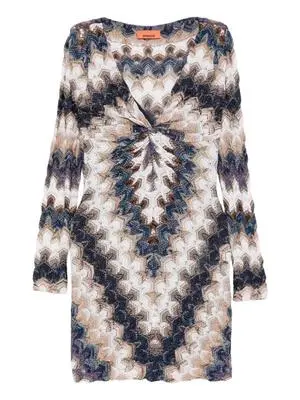 Missoni Long Sleeve Twist Front Zigzag Knit Dress - Multicolor