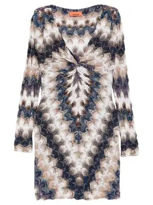 Missoni Long Sleeve Twist Front Zigzag Knit Dress - Multicolor
