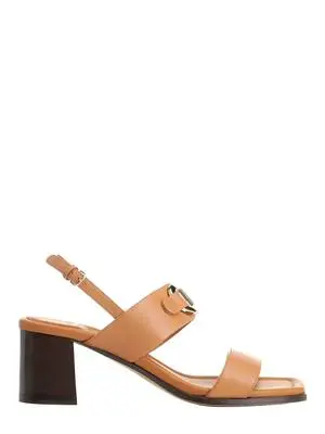 FERRAGAMO Gancini Ornament Block Heel Sandal - Brown