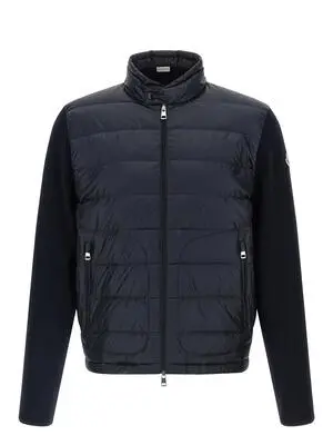 Moncler Padded Cardigan With Quilted Front And High Neck - Blue