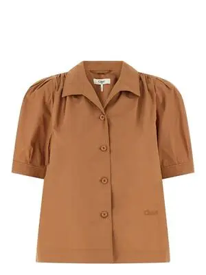 Chloé Logo Embroidered Cotton Poplin Shirt - Brown